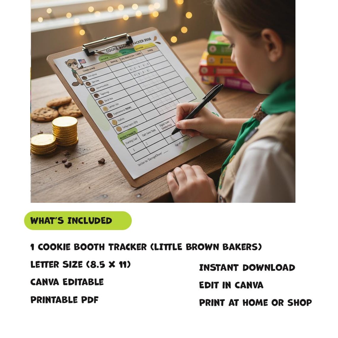 Little Brown Bakers Girl Scout Cookie Booth Tracker, Editable Canva ...