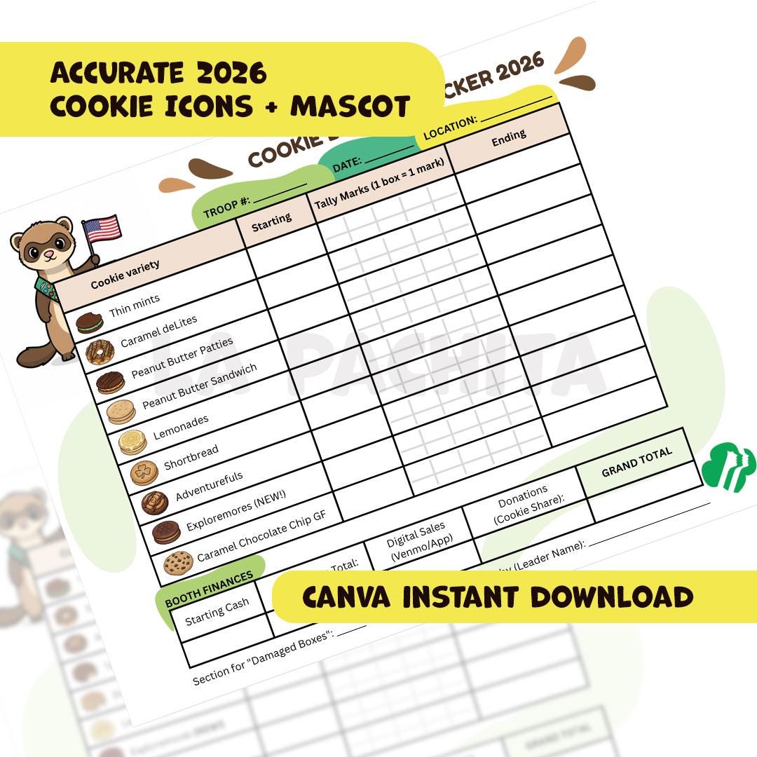 Girl Scout Cookie Booth Tracker | ABC Bakers, Printable Sales Sheet ...
