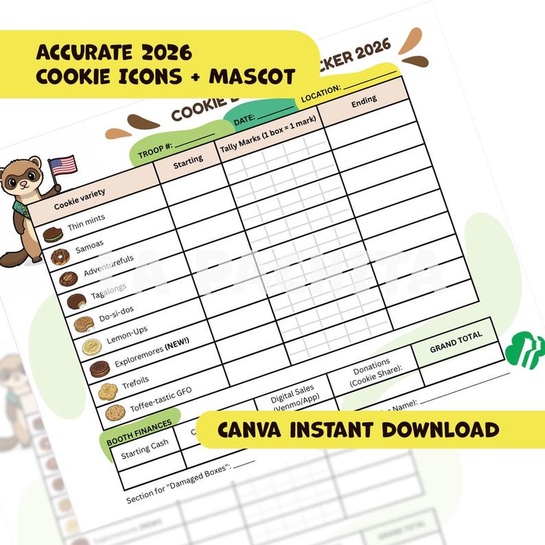 Little Brown Bakers Girl Scout Cookie Booth Tracker, Editable Canva ...