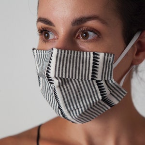Lightweight Linen Striped Face Mask Preppy, Washable, Adjustable, With ...