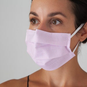 Pink/white Striped Face Mask Preppy Cotton Lightweight With Nose Wire ...