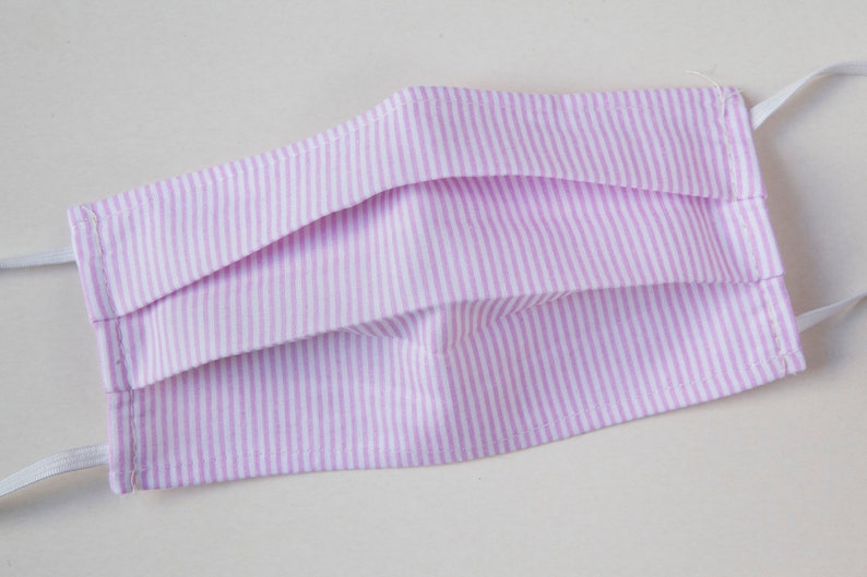 Pink/white Striped Face Mask Preppy Cotton Lightweight With Nose Wire ...