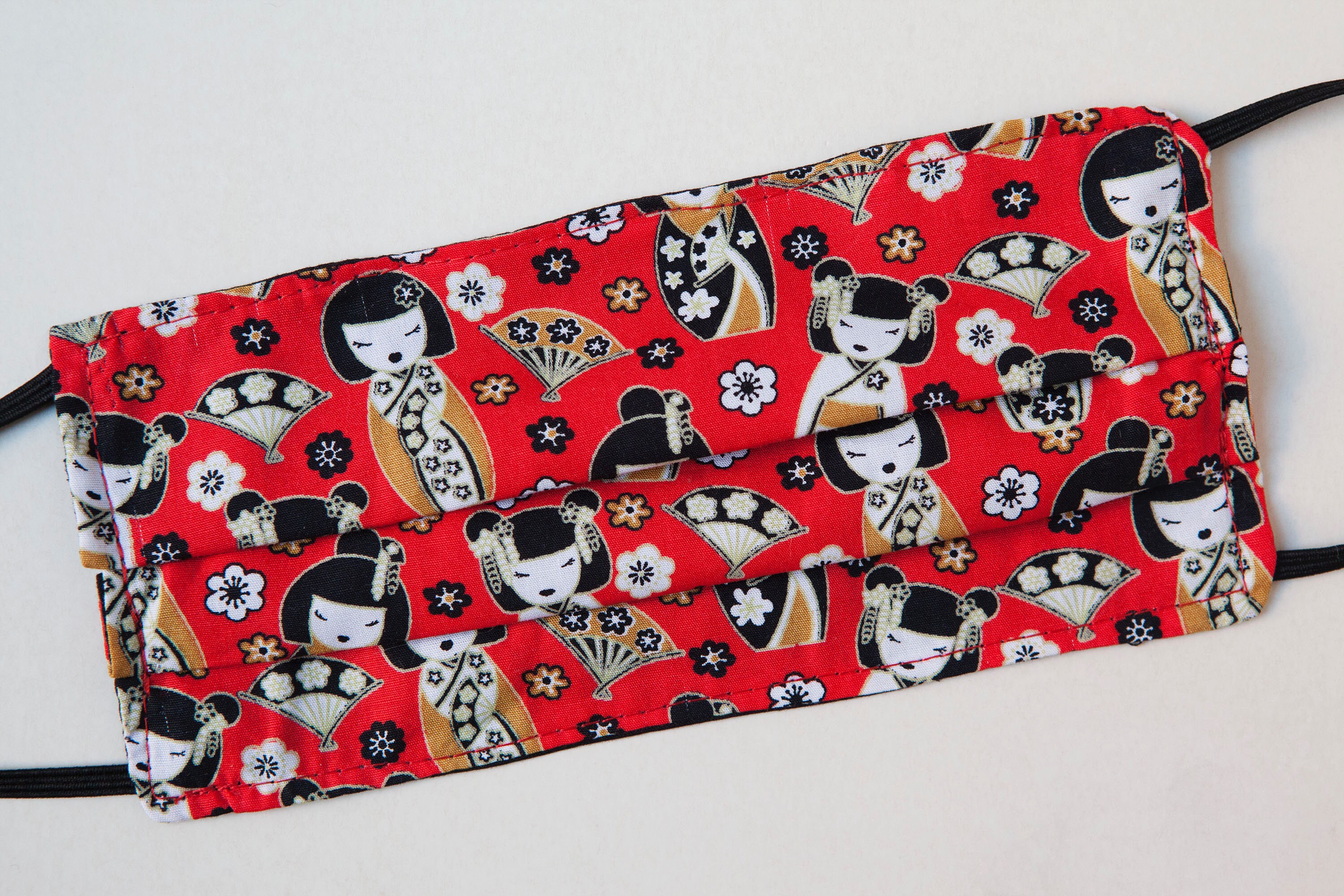 Geisha Face Mask Japanese Doll Face Mask Two Layer Pleated Cotton ...