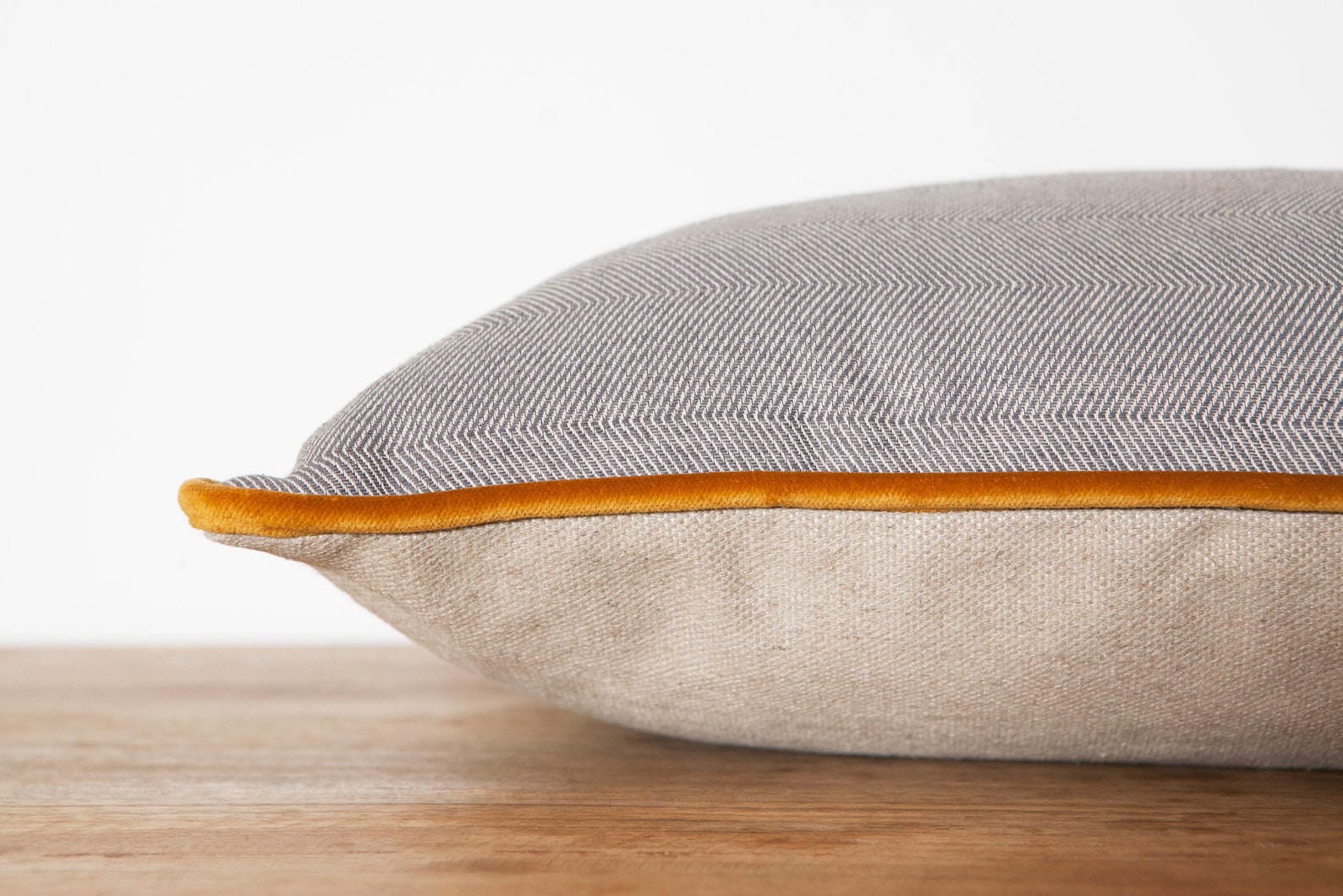 Neutral Gray Chevron Cushion Cover With Linen/cotton Oatmeal Back and ...