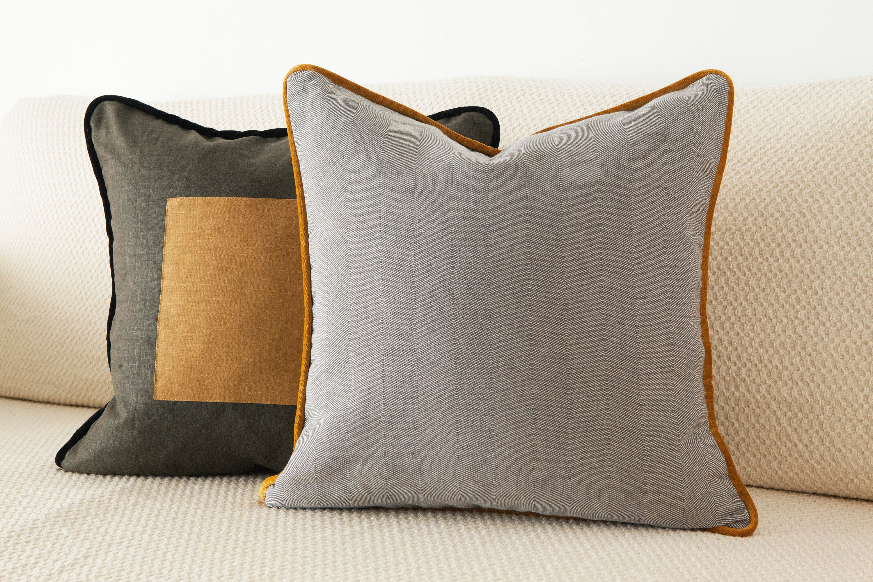 Neutral Gray Chevron Cushion Cover With Linen/cotton Oatmeal - Etsy