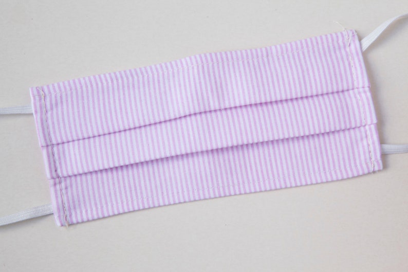 Pink/white Striped Face Mask Preppy Cotton Lightweight With Nose Wire ...