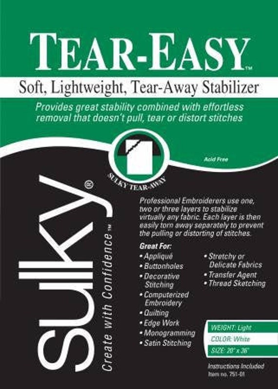Sulky Tear-easy Soft Lightweight Tear-away Stabilizer-white | Etsy