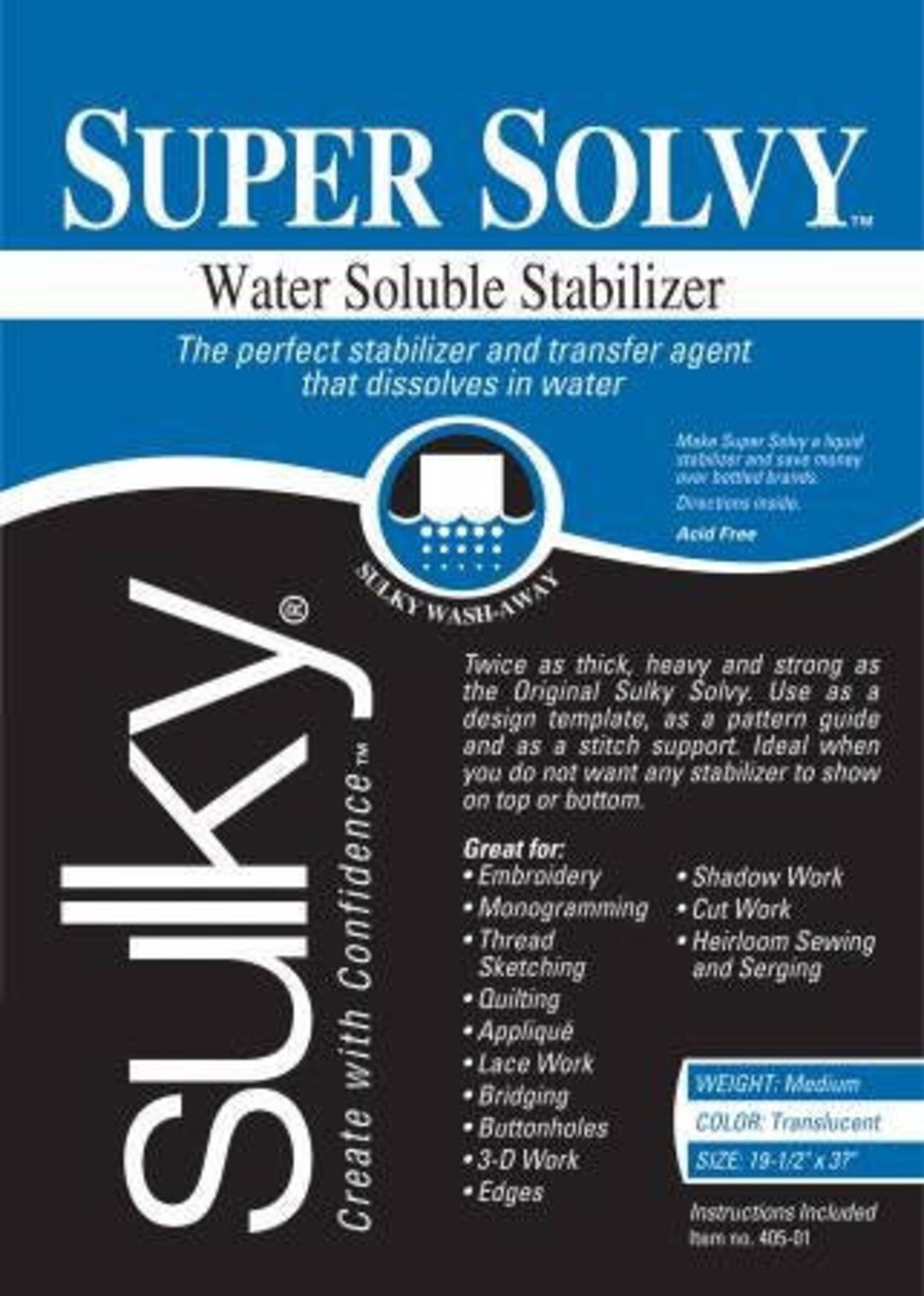 Sulky Super Solvy Medium Weight Water Soluble Stabilizer 20in X 1 Yd ...