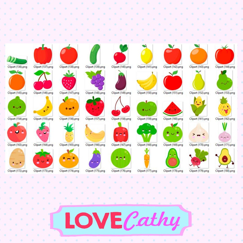 Fruits and Veggies, Clipart Digital, PNG, Printable, Party, Decoration ...