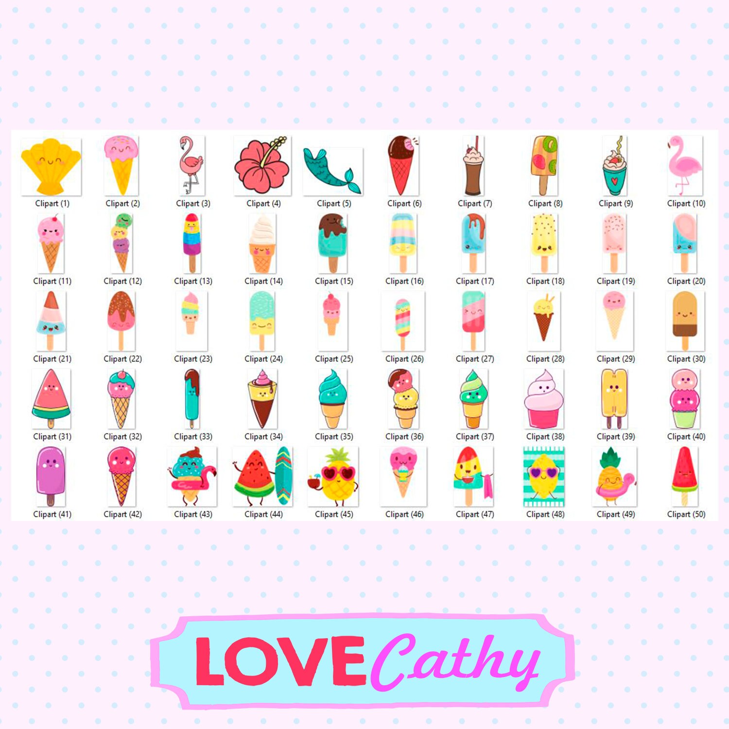 Summer Ice Cream Sea Animals Fruits Clipart Digital PNG | Etsy