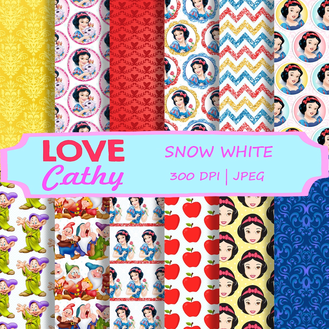 Snow White Digital Paper, JPEG, Printable, Party, Decoration, Instant ...