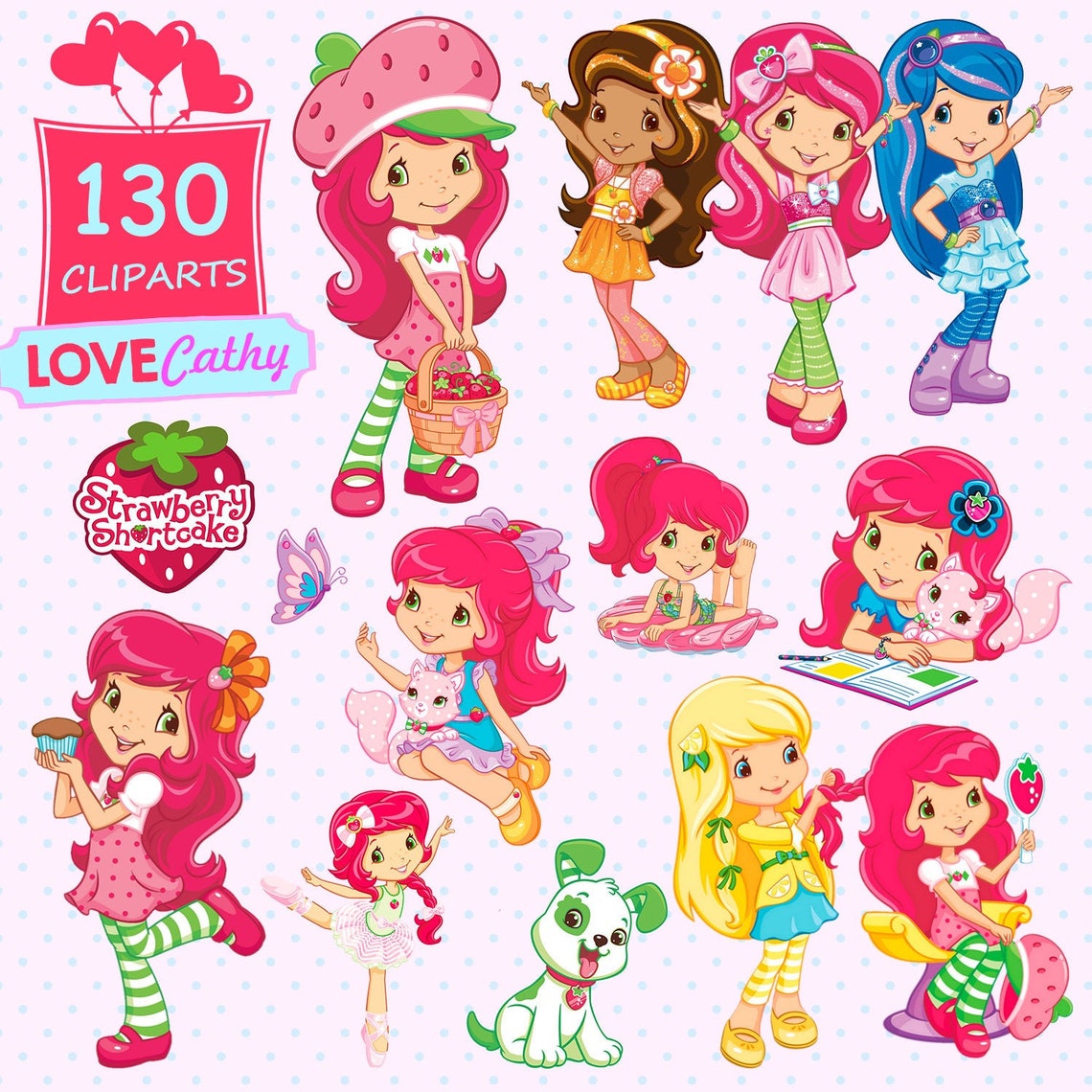 Strawberry Shortcake Clipart Digital PNG Printable Party - Etsy