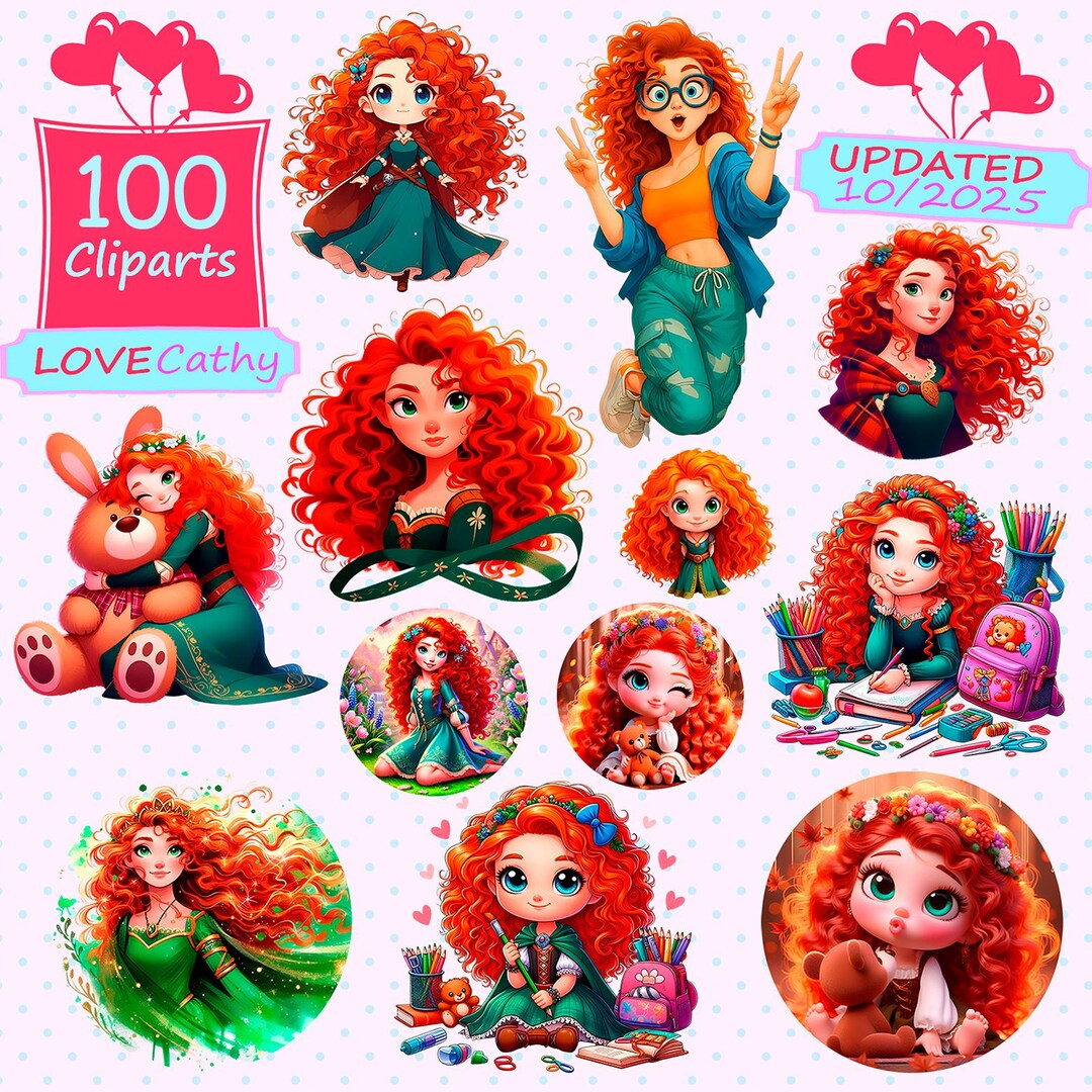 Brave, Merida, Digital Clipart, PNG, Printable, Party, Decoration ...