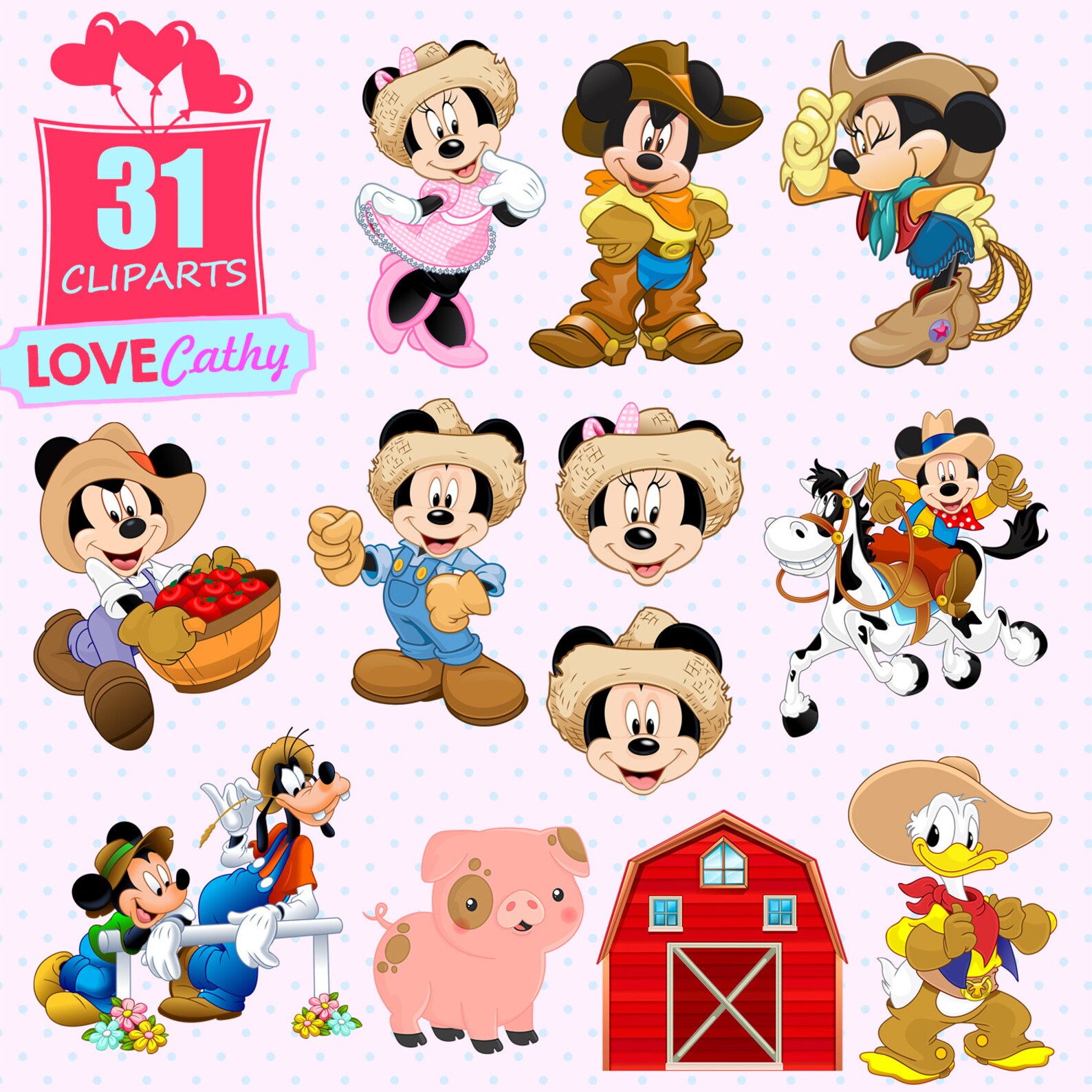 Mickey Minnie Cowboy Clipart Digital PNG Imprimible - Etsy México