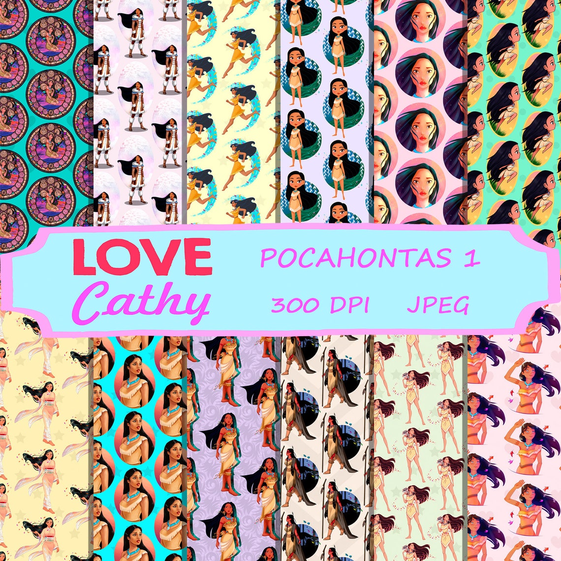 Pocahontas 1, Digital Paper, Vector .AI, JPEG, Printable, Party ...