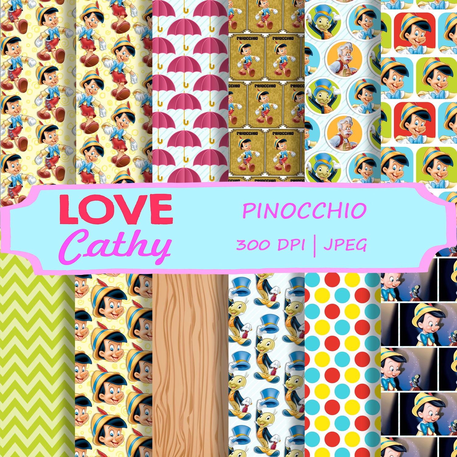 Pinocchio Digital Paper, JPEG, Printable, Party, Decoration, Instant ...