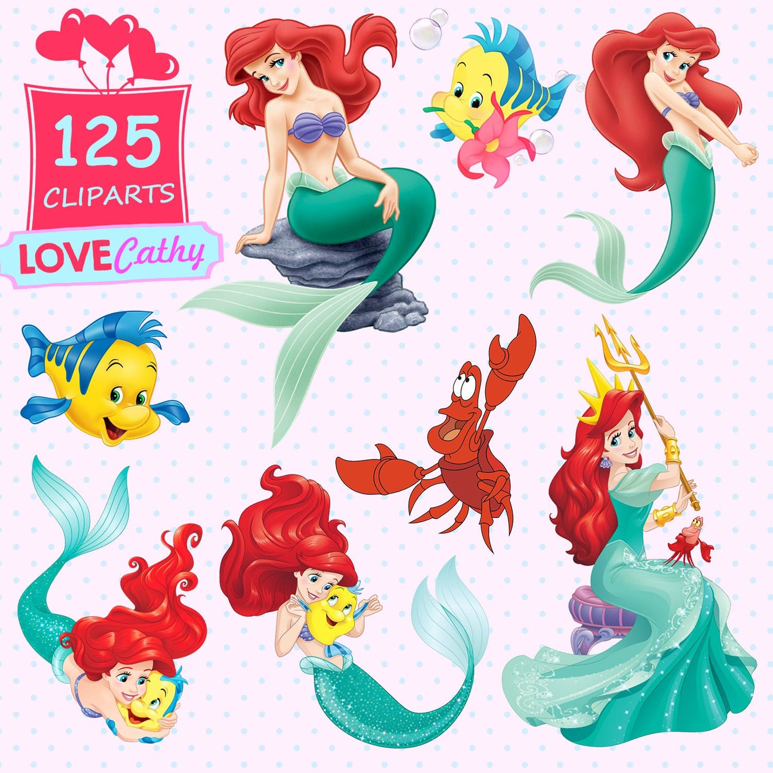 The Little Mermaid Ariel Clipart Digital PNG Printable - Etsy Australia