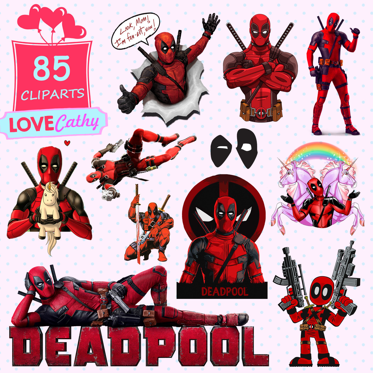 Deadpool, Clipart Digital, PNG, Printable, Party, Decoration, Instant ...