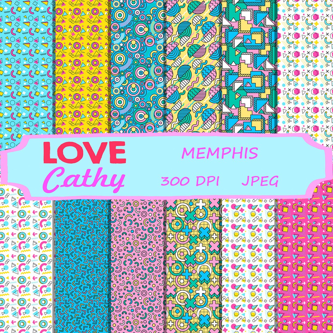 Memphis, Digital Paper, JPEG, Printable, Party, Decoration, Instant ...