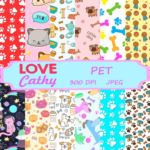 Pet Dog Cat Digital Paper JPEG Printable Party - Etsy