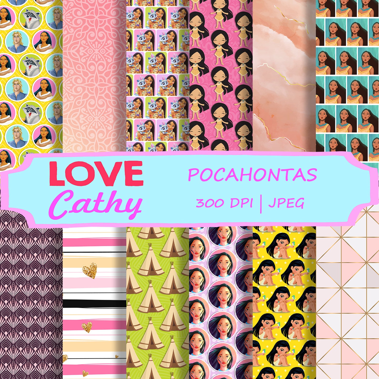 Pocahontas Digital Paper JPEG Printable Party Decoration - Etsy