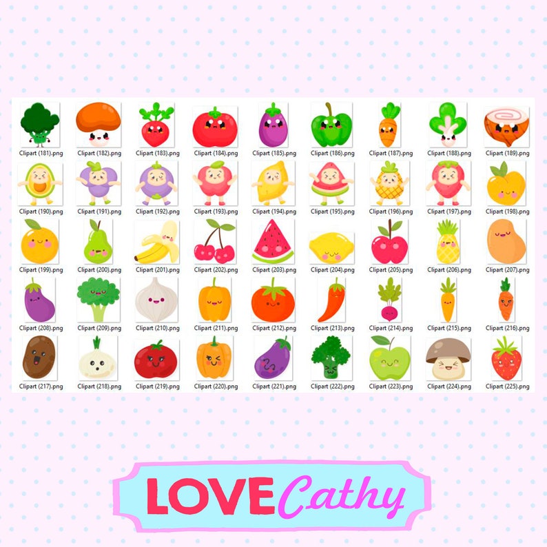 Fruits and Veggies Clipart Digital PNG Printable Party | Etsy