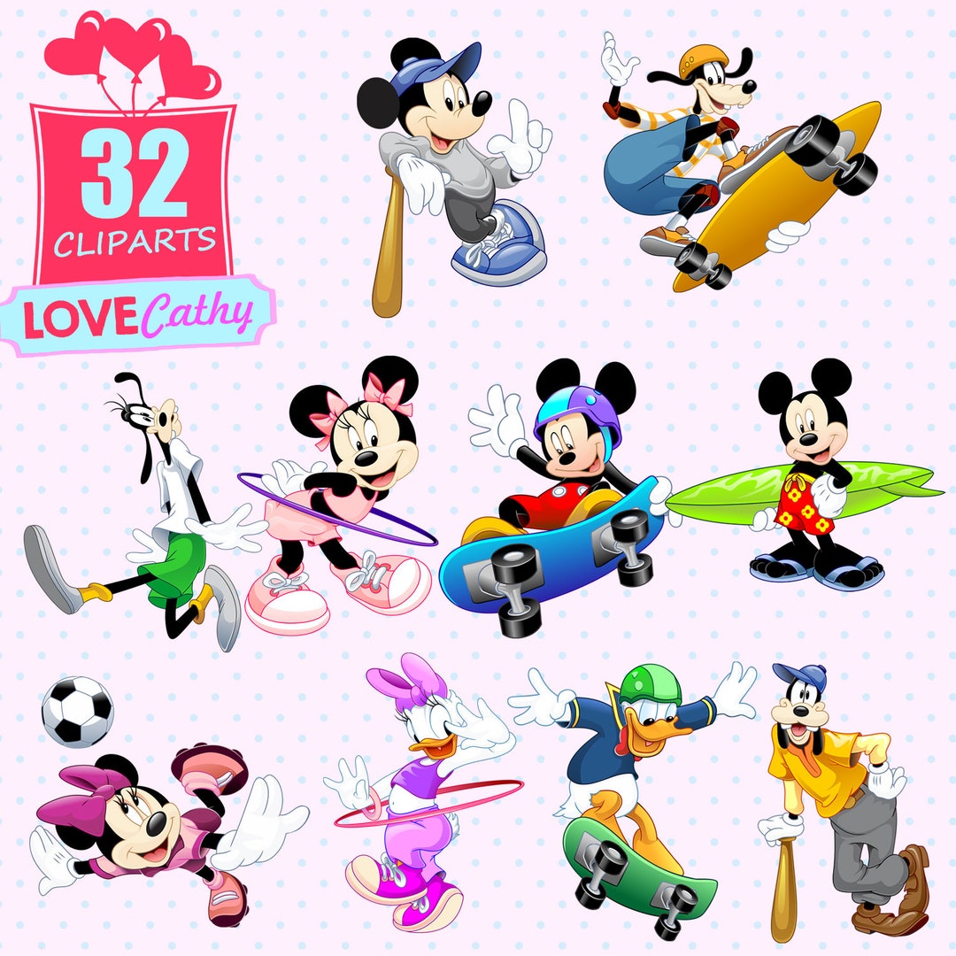 Mickey, Minnie Sports Clipart Digital, PNG, Printable, Party ...