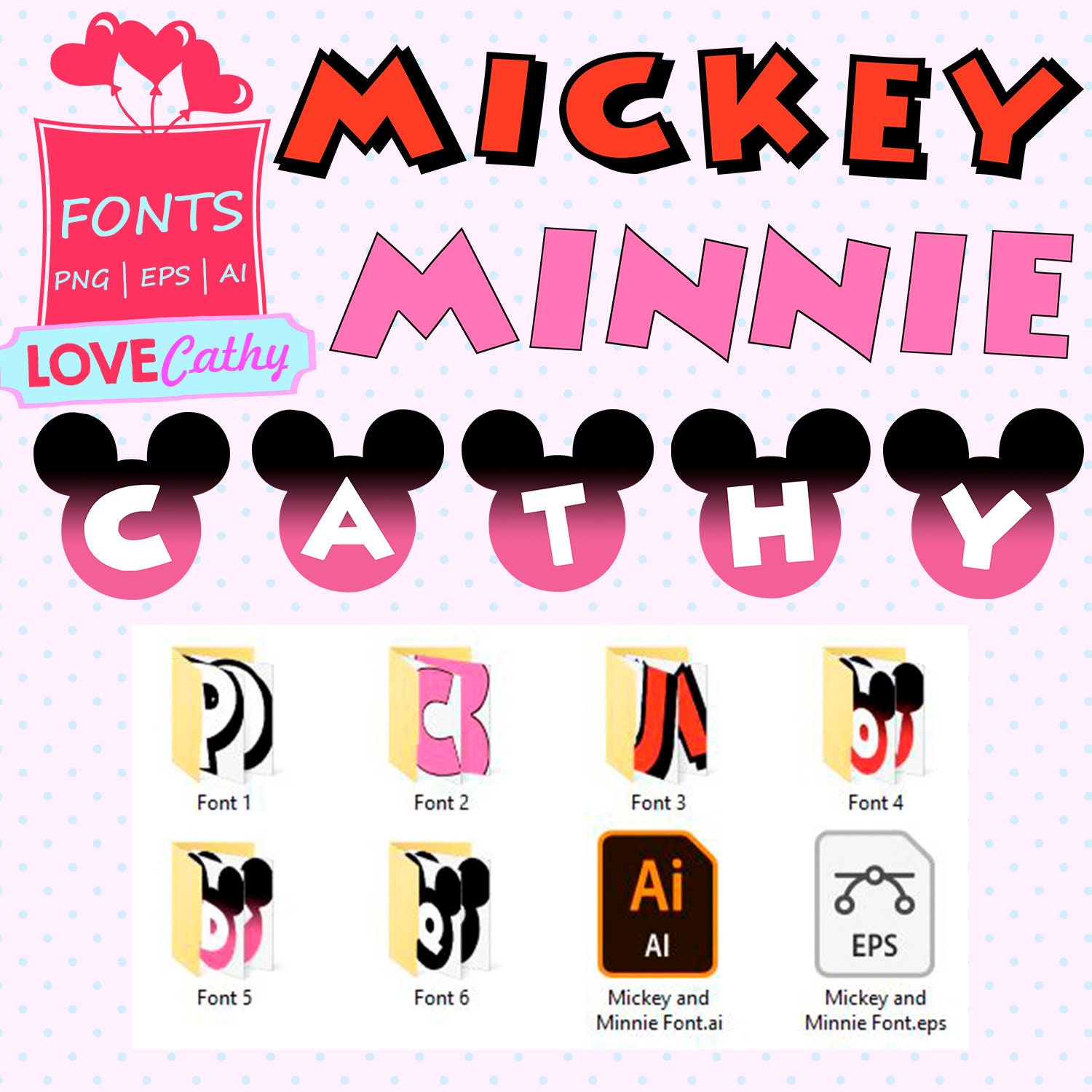 Mickey and Minnie Font Mickey Ears Font Digital Font Font | Etsy
