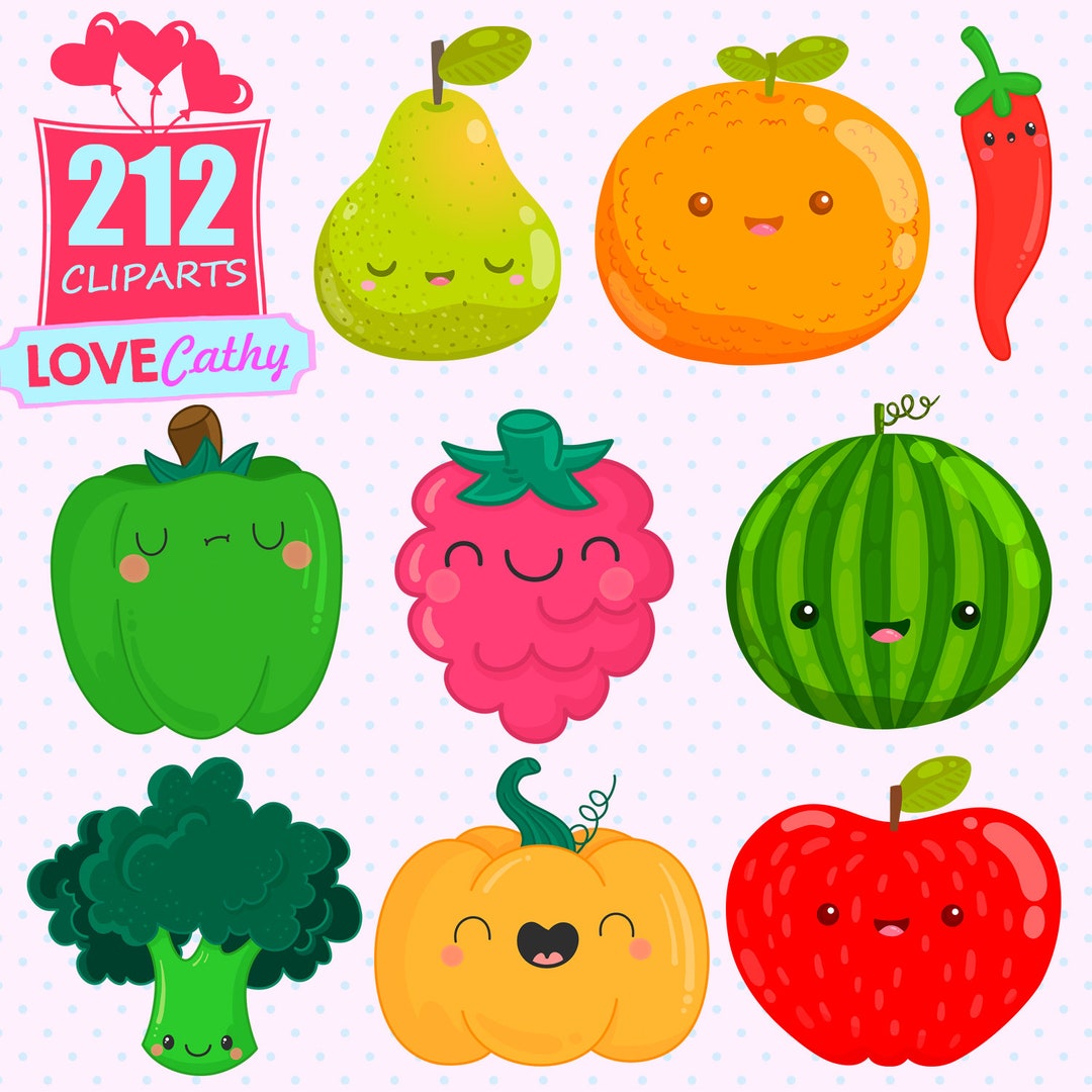 Fruits and Veggies Clipart Digital, PNG, Printable, Party, Decoration ...