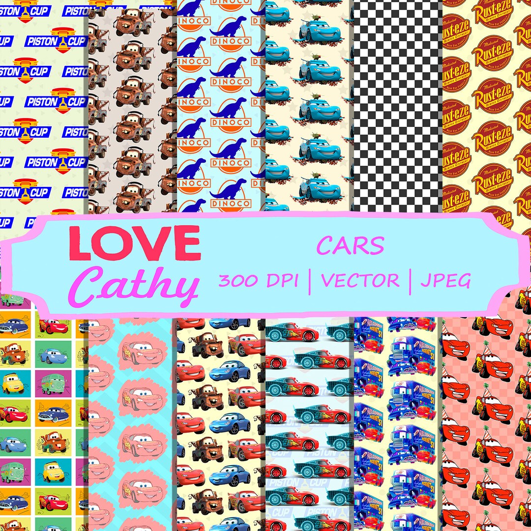 Cars, Digital Paper, Vector .AI, JPEG, Printable, Party, Decoration ...
