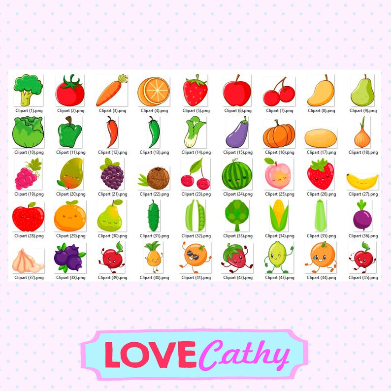 Fruits and Veggies, Clipart Digital, PNG, Printable, Party, Decoration ...