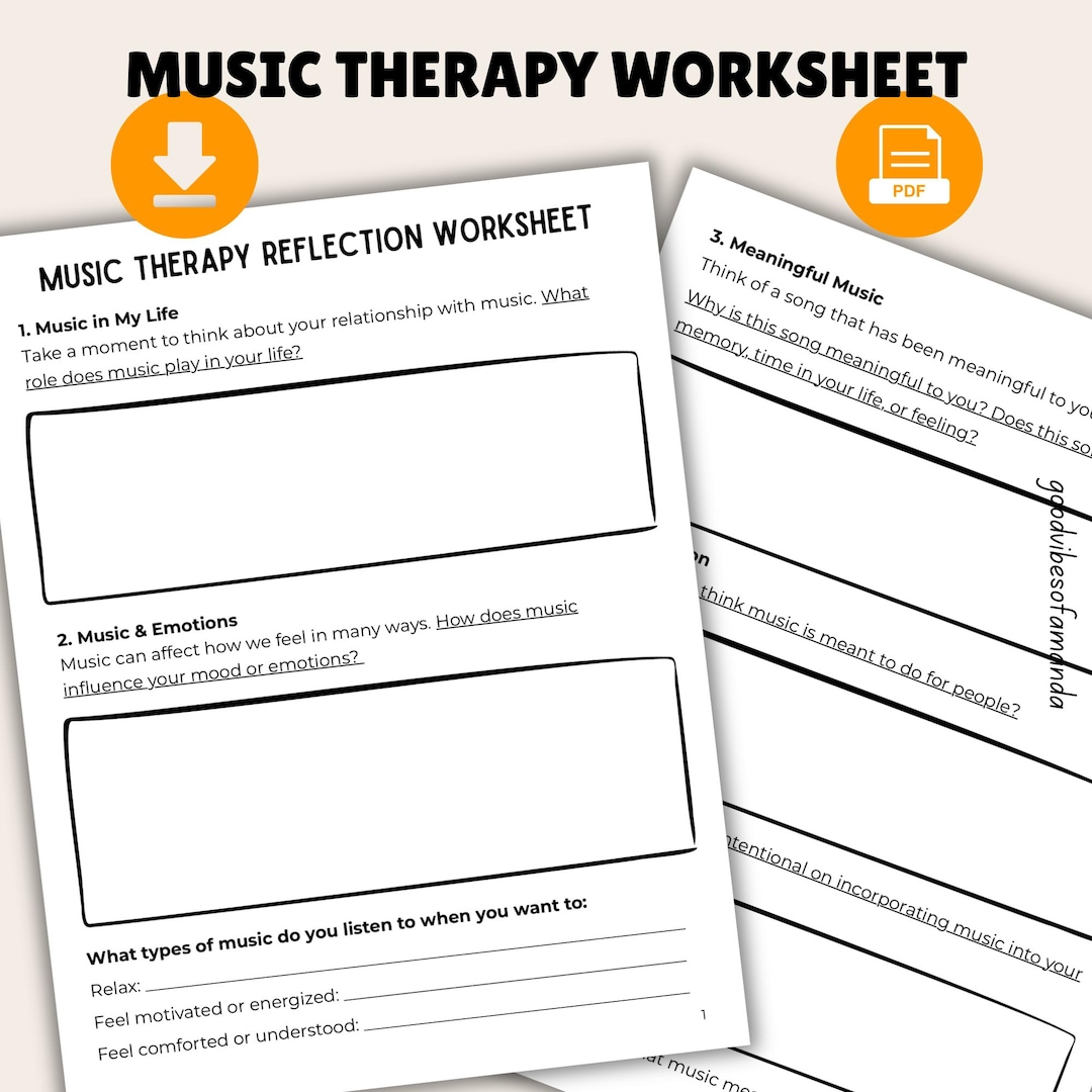 Music Therapy Reflection Worksheet | SEL Activity, Coping Tool (digital ...