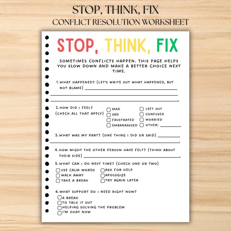 Conflict Resolution Worksheet for School Counselors - Etsy