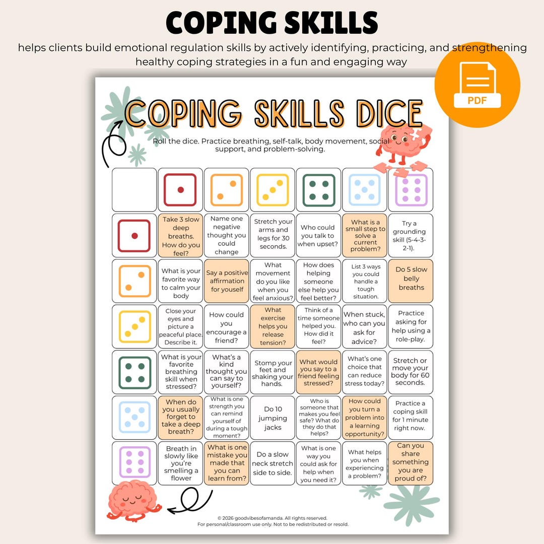 Therapy Dice Game | Coping Skills Activity for Kids & Teens | SEL Game ...