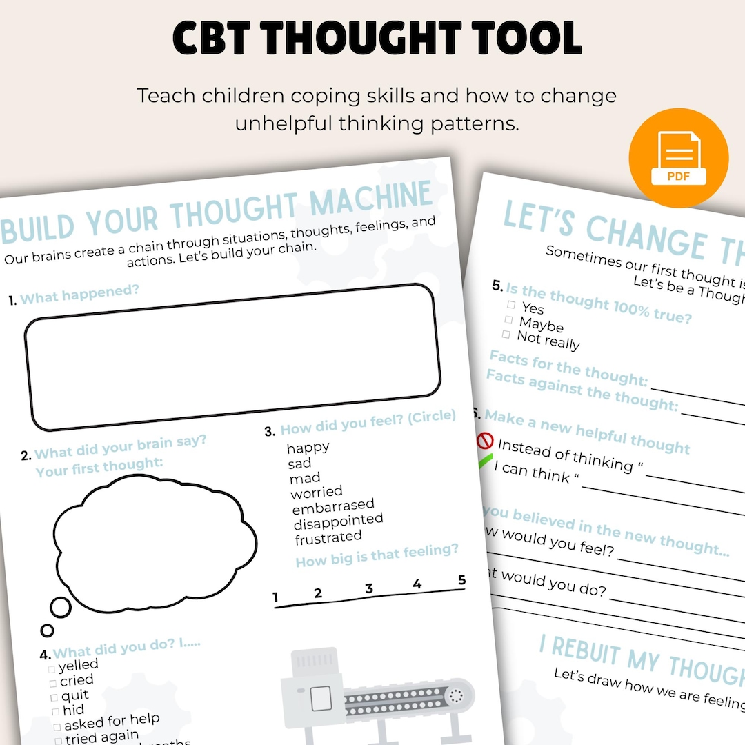 CBT Worksheet for Kids | Thoughts Feelings Behaviors Printable ...