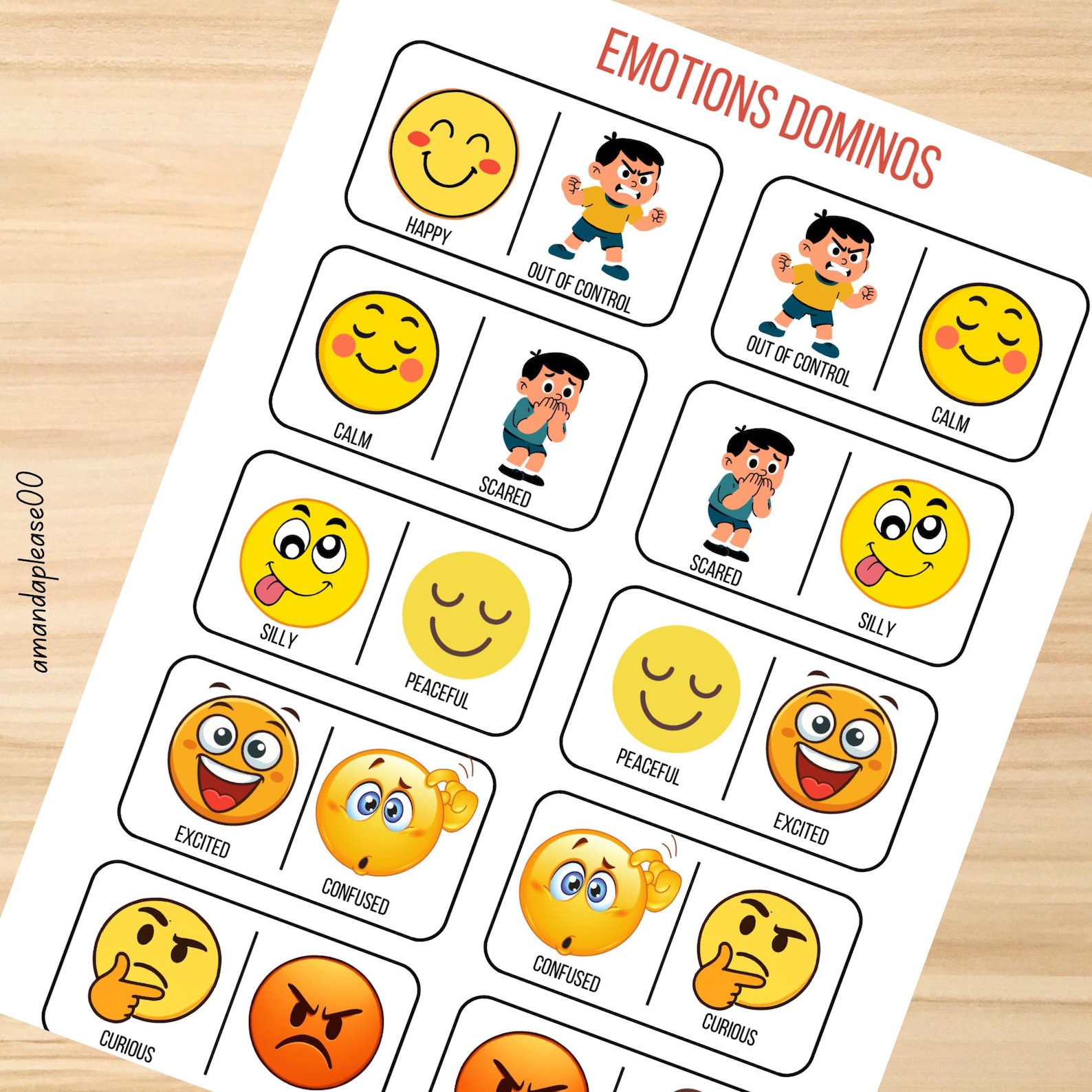 Emotions Dominoes Game | Feelings Matching, Therapy Tool (PDF Pattern ...