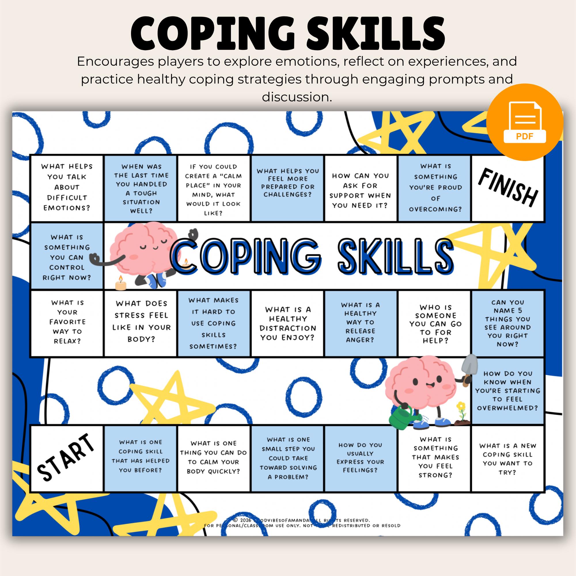 Coping Skills Board Game PDF – Printable Therapy Game for Stress Relief ...