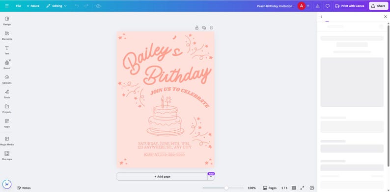 Birthday Invitation Canva Template Customize - Etsy