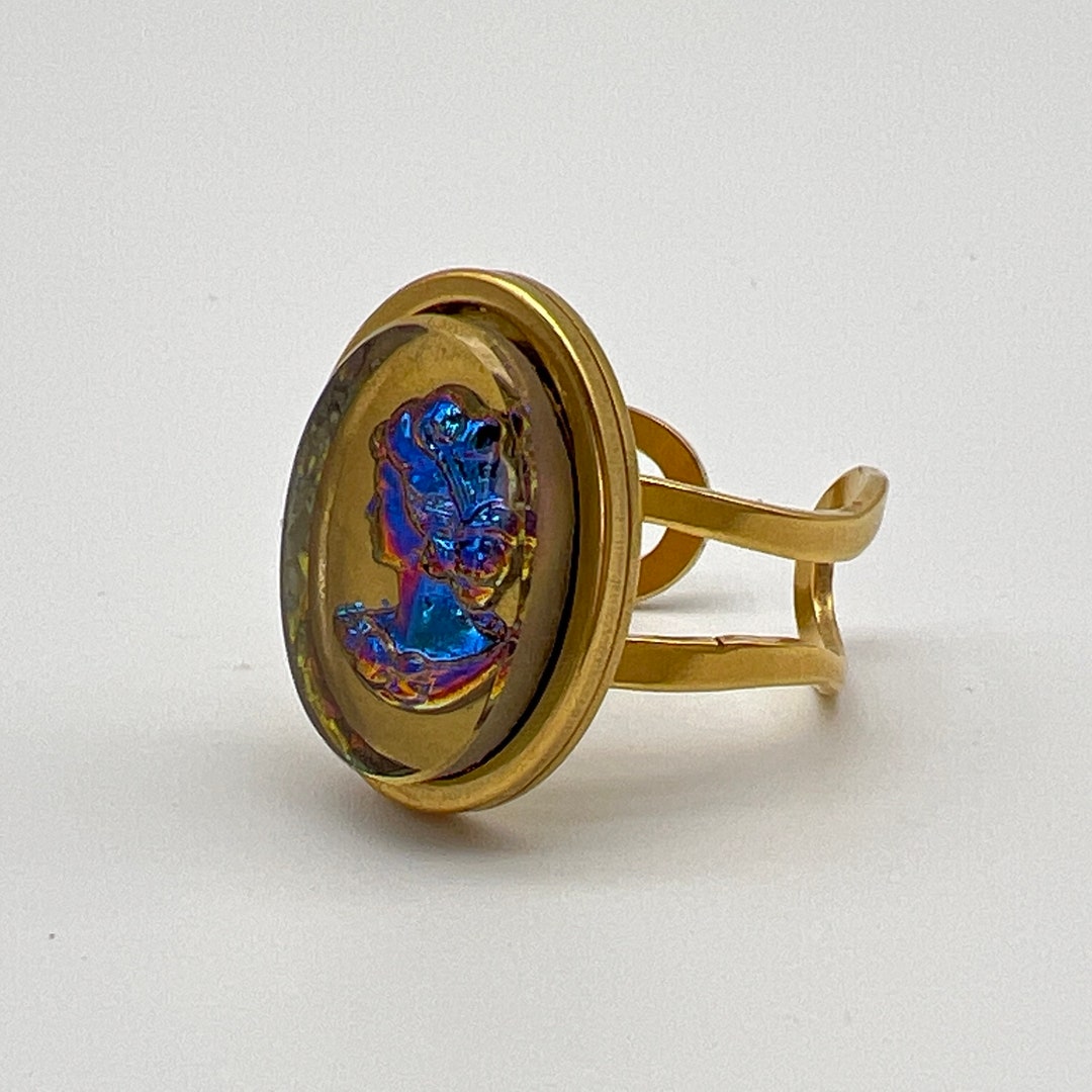Vintage Glass Intaglio 1970s German Cameo Ring - Etsy