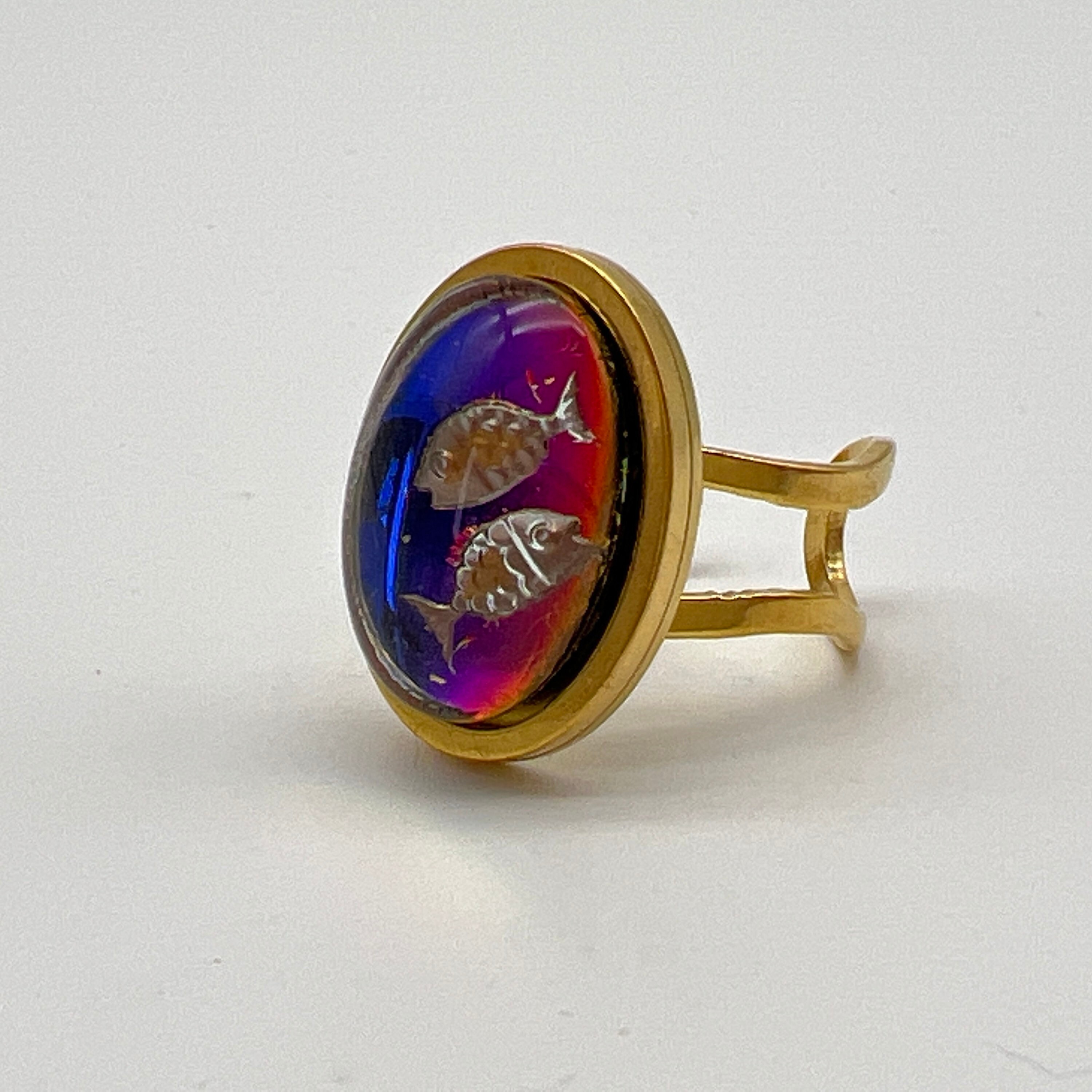 Vintage Glass German Intaglio 1950s Zodiac Pisces Ring - Etsy