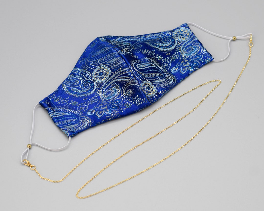 Silk Face Mask With Chain Gold Mask Chain Paisley Brocade - Etsy