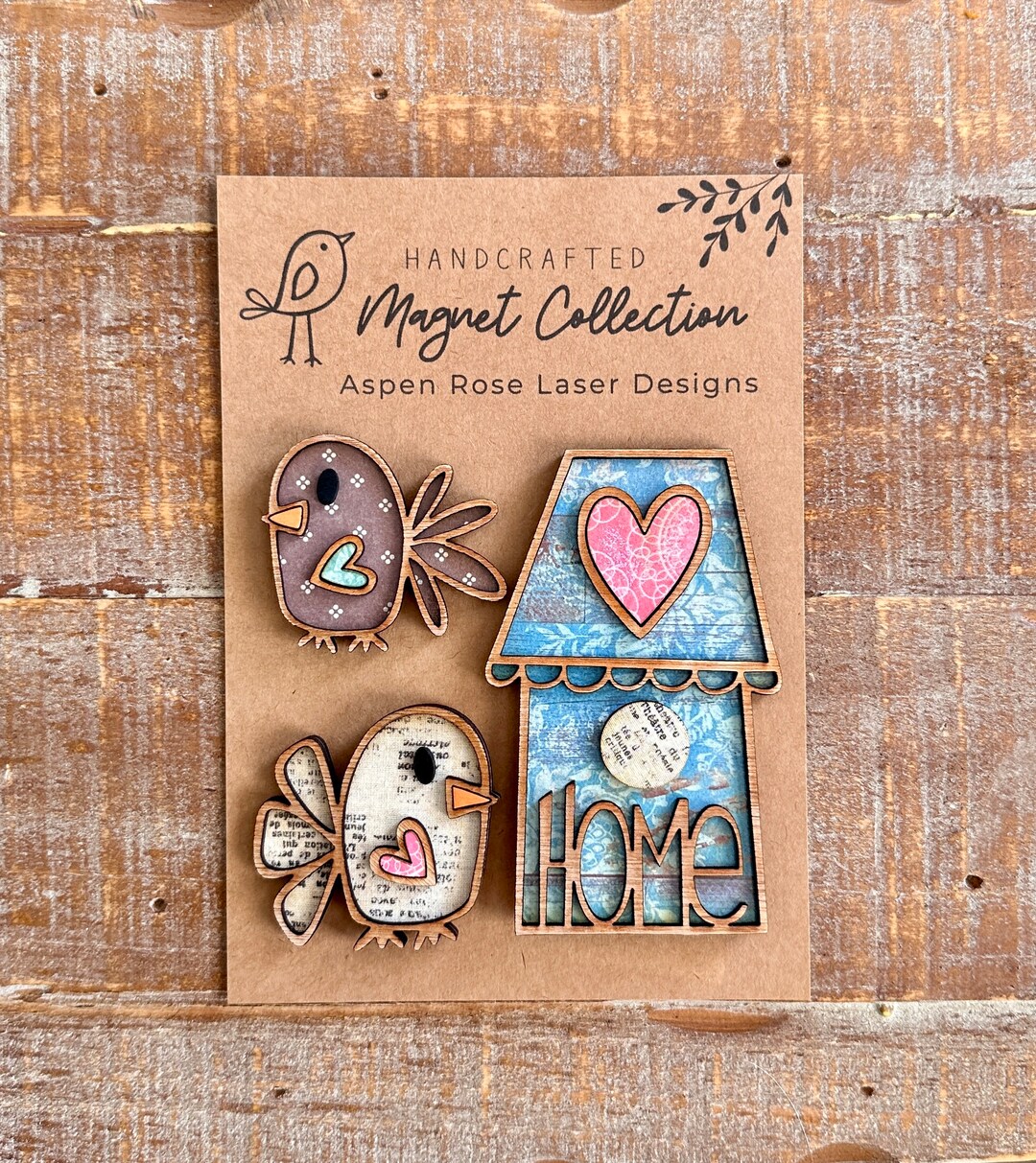 Whimsical Wood Bird Magnet Collection, Bird Accessories, Bird Decor ...
