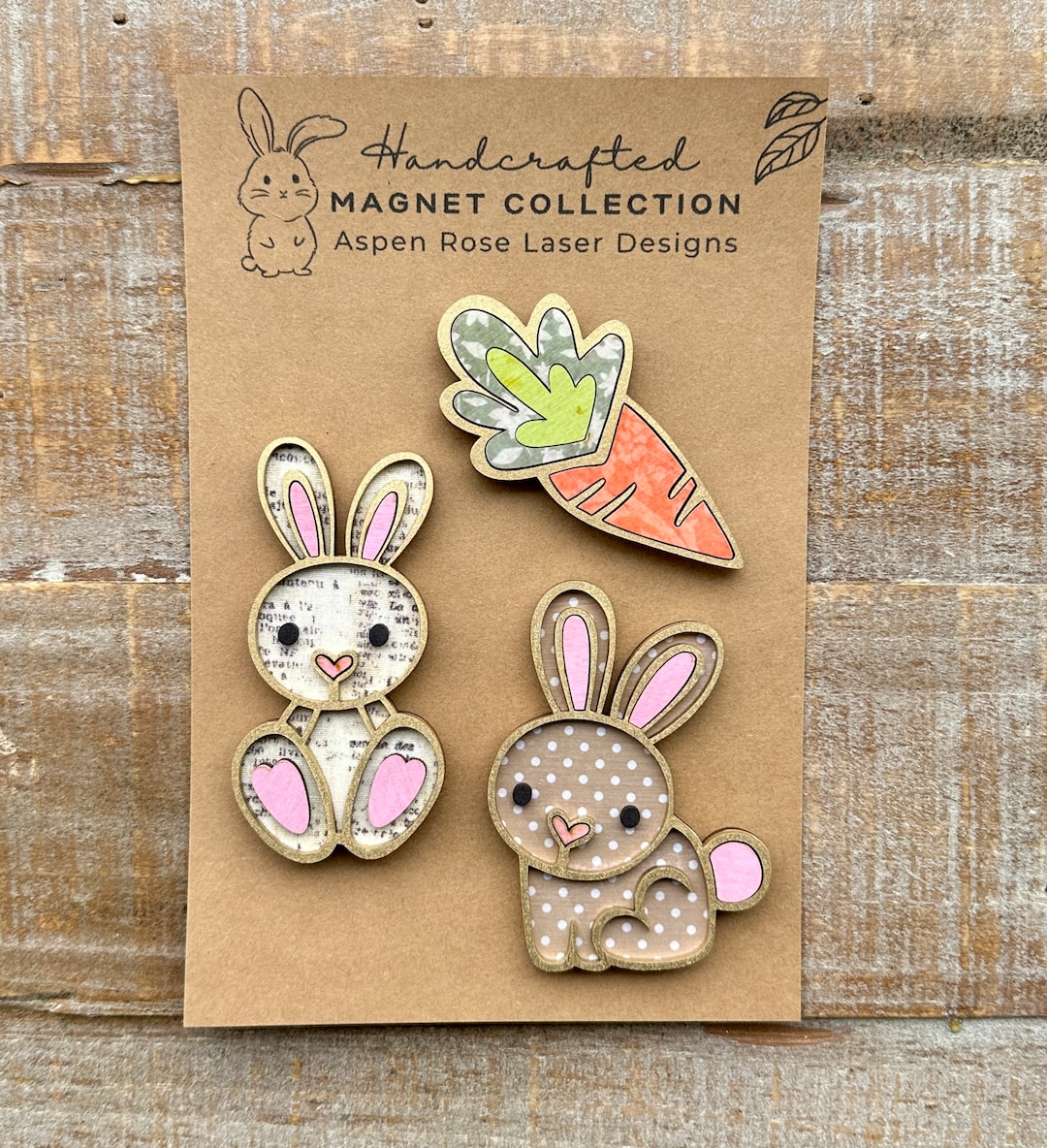 Whimsical Wood Bunny Magnet Collection, Cute Magnets, Spring Gift ...