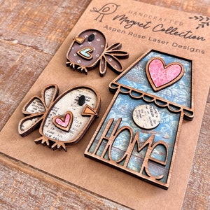 Whimsical Wood Bird Magnet Collection, Bird Accessories, Bird Decor ...