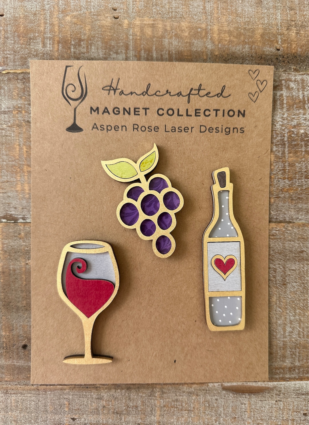 Whimsical Wood Wine Magnet Collection, Wine Magnets, Wine Lover Magnets ...