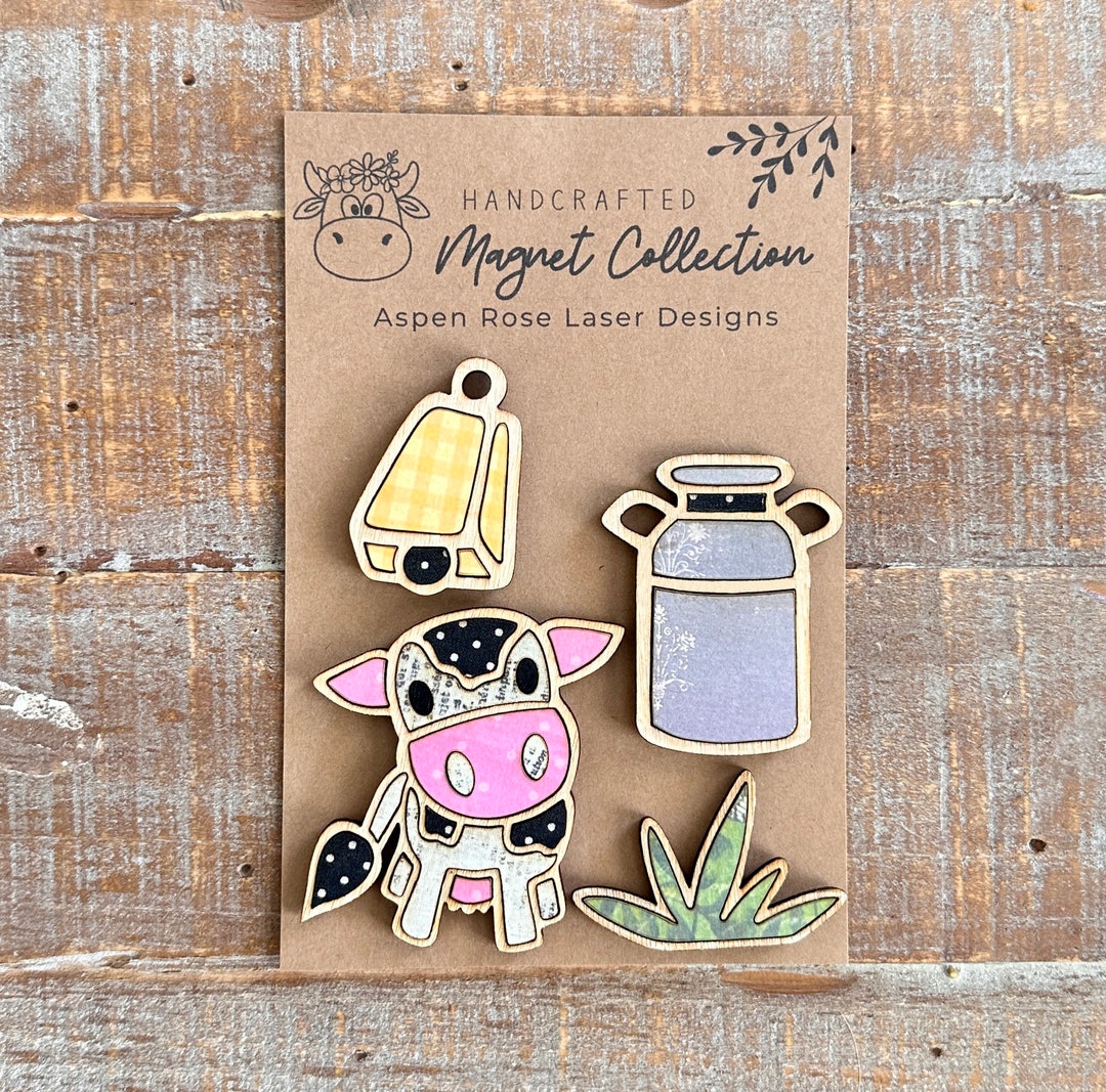 Whimsical Wood Cow Magnet Collection, Cow Accessories, Cow Decor, Cute ...