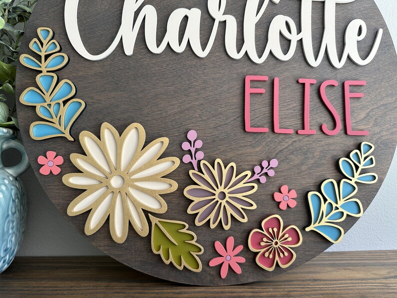 Nursery Name Sign, Floral Nursery Decor, Wooden Name Cutout ...