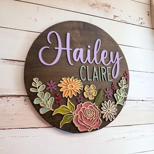 Custom Name Sign, Nursery Name Sign, Boho Nursery Sign, Floral Nursery ...