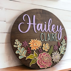Custom Name Sign, Nursery Name Sign, Boho Nursery Sign, Floral Nursery ...