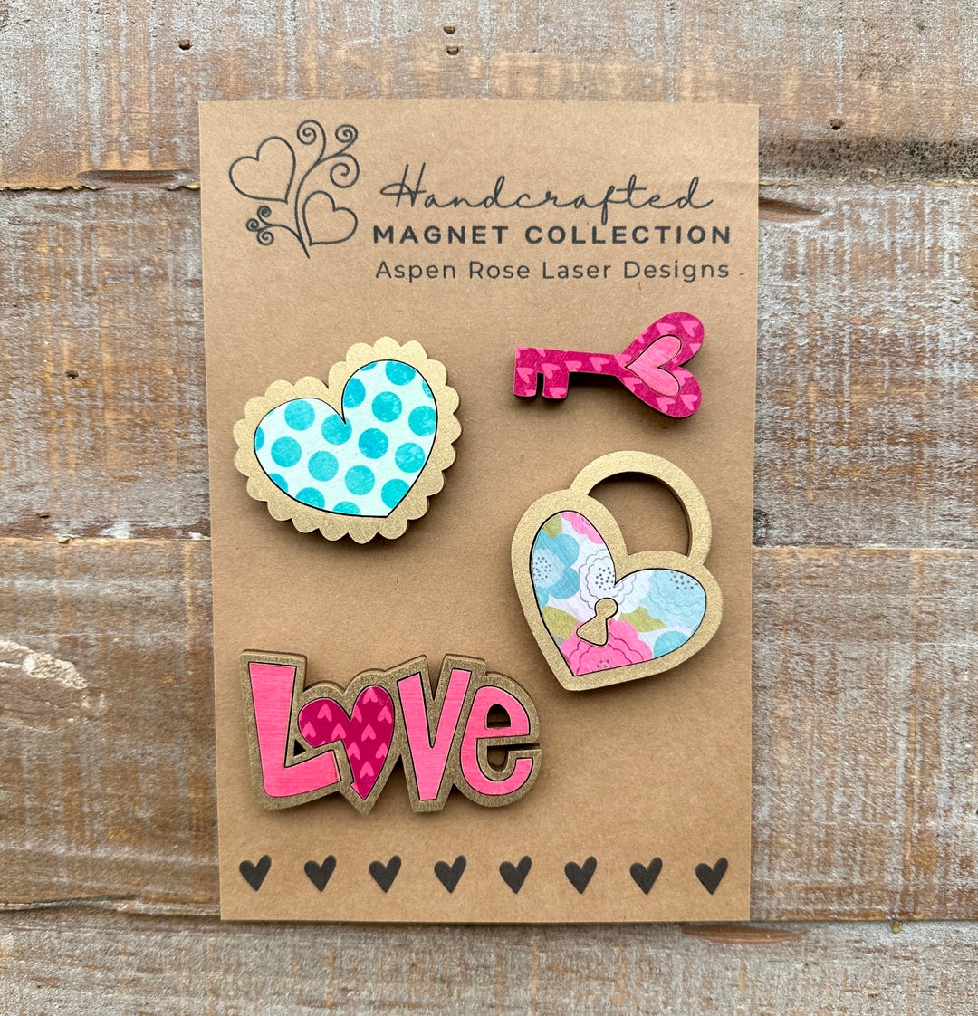 Whimsical Wood Heart Magnet Collection, Cute Magnets, Valentine Gift ...